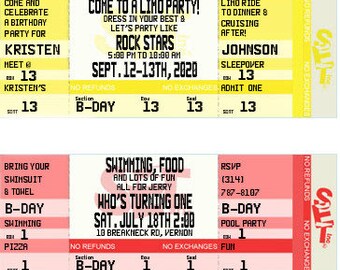 Birthday Party Ticket Invitations Authentic & Personalized | Etsy