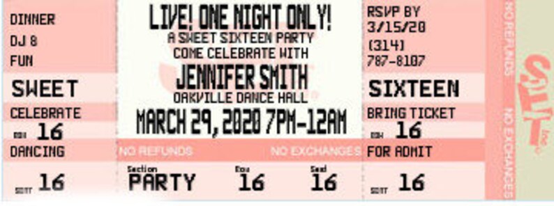 Sweet 16 Birthday Party Ticket Invitations- Authentic & Personalized ...