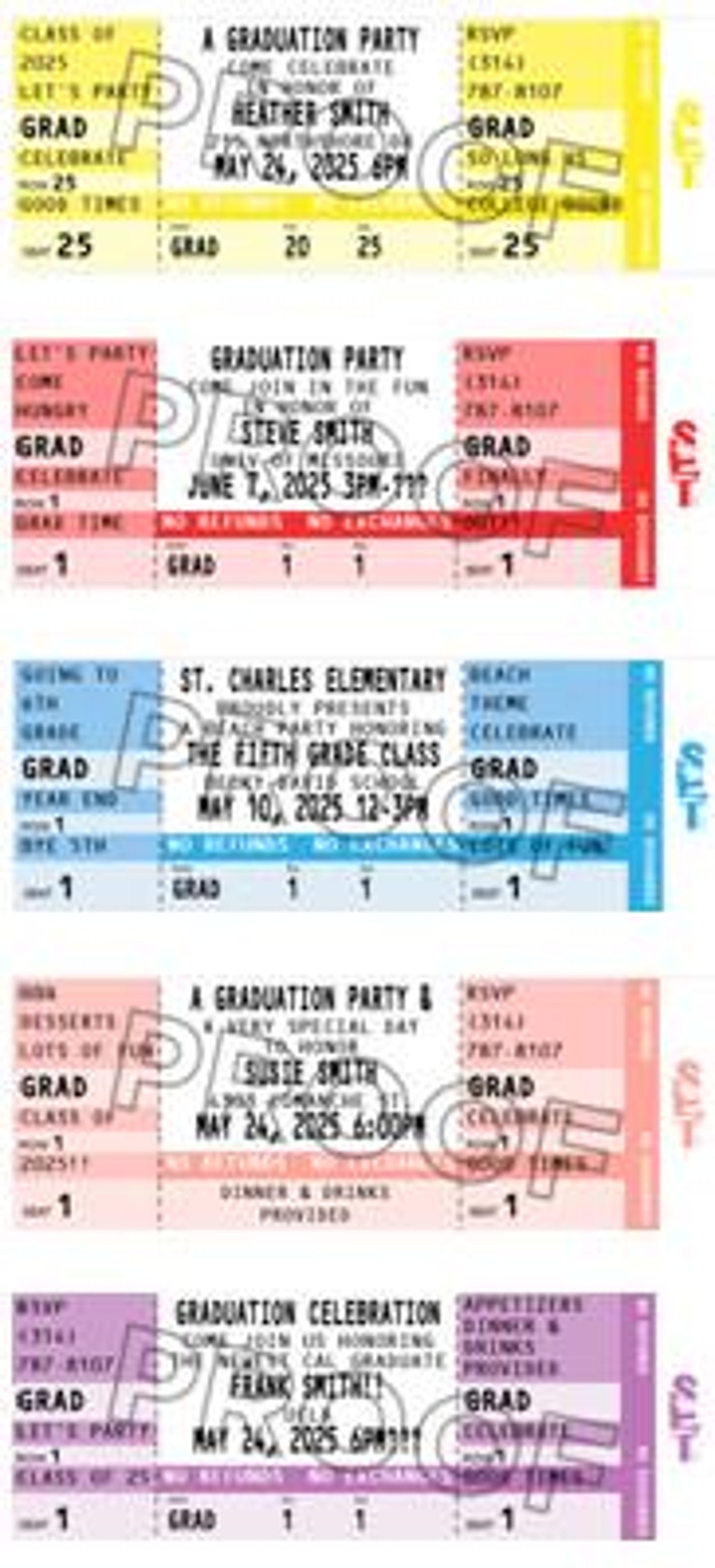 Graduation Party Ticket Invitations- Authentic & Personalized- QTY 20 ...
