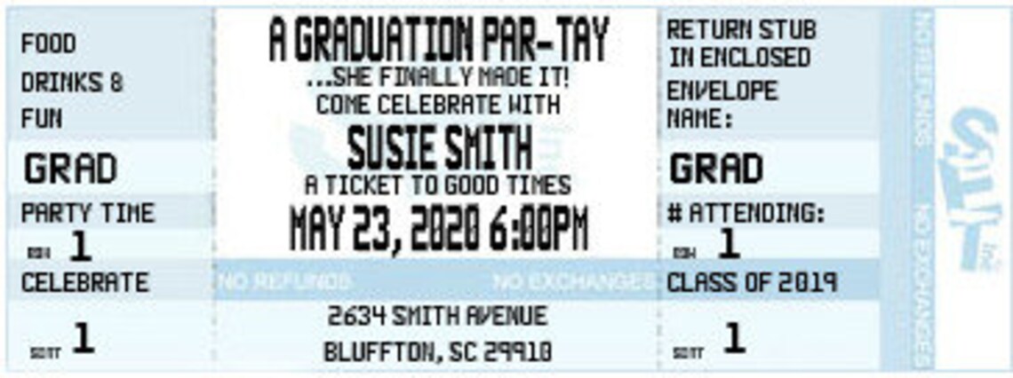 Graduation Party Ticket Invitations Authentic & Personalized - Etsy