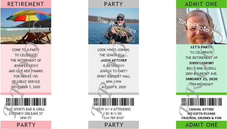 Retirement Photo Ticket Invitations- Authentic & Personalized - QTY 20 ...