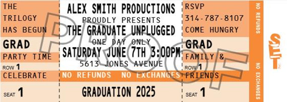Graduation Party Ticket Invitations- Authentic & Personalized- QTY 20 ...