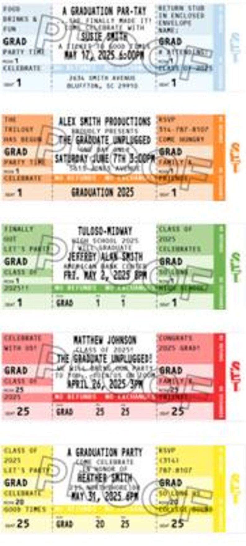 Graduation Party Ticket Invitations- Authentic & Personalized- QTY 20 ...