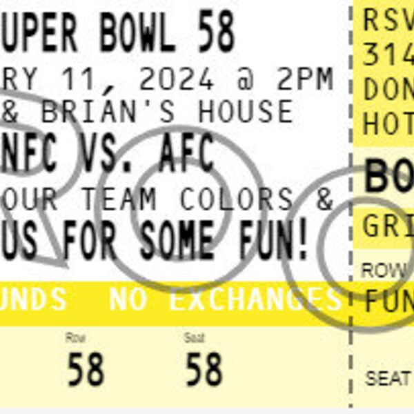Super Bowl Ticket Invitations - Etsy