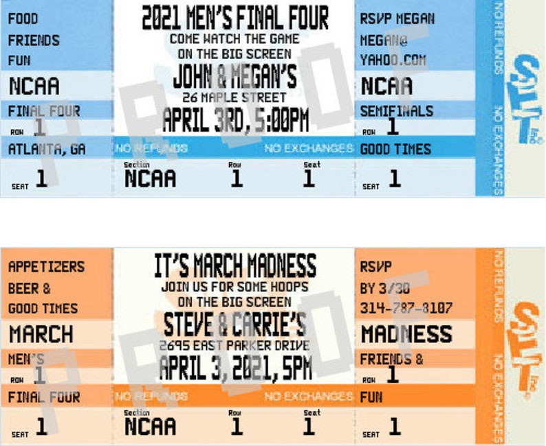 March Madness Ticket Invitations- Authentic & Personalized- QTY 20 - Etsy
