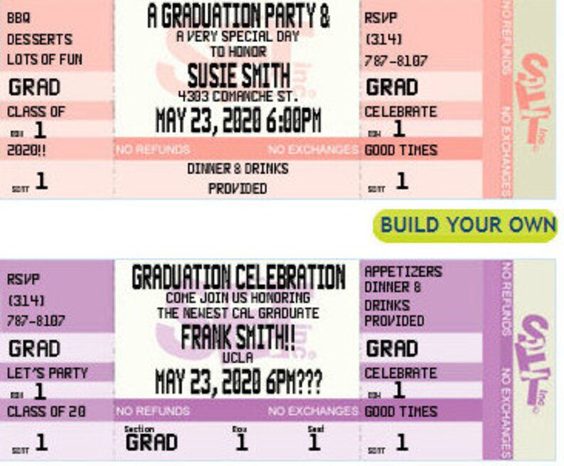 Graduation Party Ticket Invitations Authentic & Personalized - Etsy