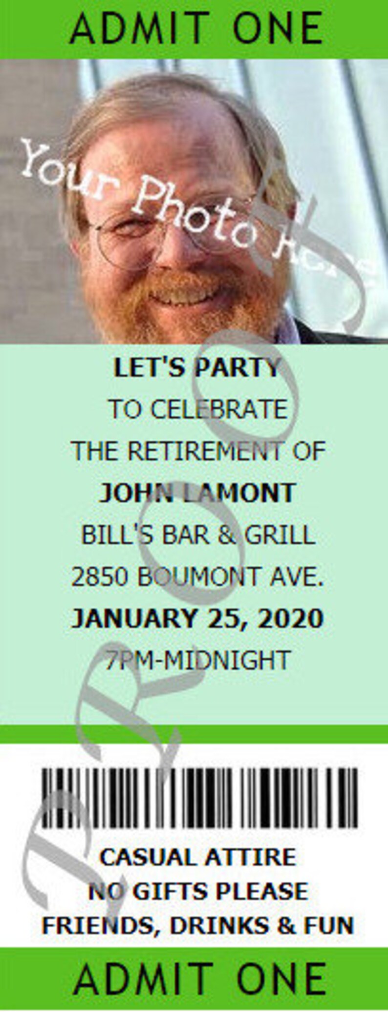 Retirement Photo Ticket Invitations- Authentic & Personalized - QTY 20 ...