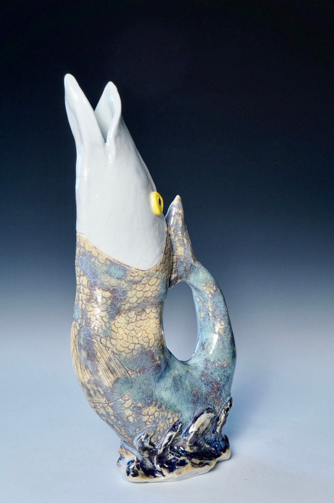 Fish Pitcher, Handmade Porcelain Fish Pitcher, Jumping Fish Ceramic ...