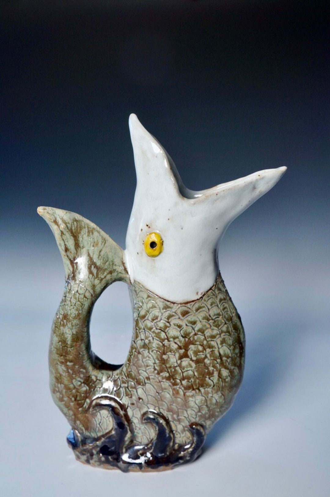 Ceramic Fish Pitcher, Handmade Pottery Fish, Unique Pitcher, Animal Art ...