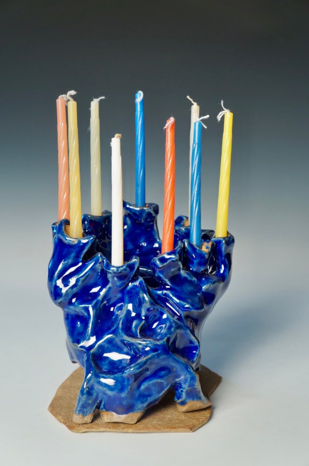 Handmade Menorah, Hannukkah Art Menorah, Blue Menorah, Ceramic Menorah ...