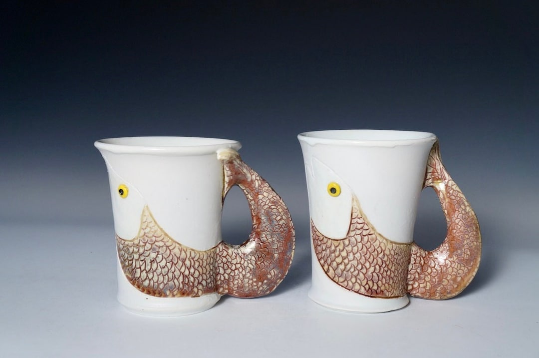 Handmade Porcelain Fish Tail Mugs, Unique Fish Cups, Fishtail Cups ...