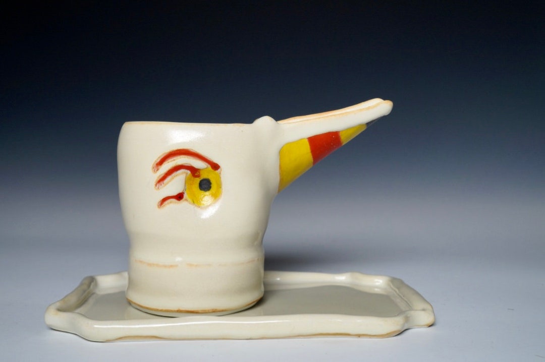 Toucan Pitcher and Saucer, Handmade Ceramic Pitcher, Clay Creamer ...