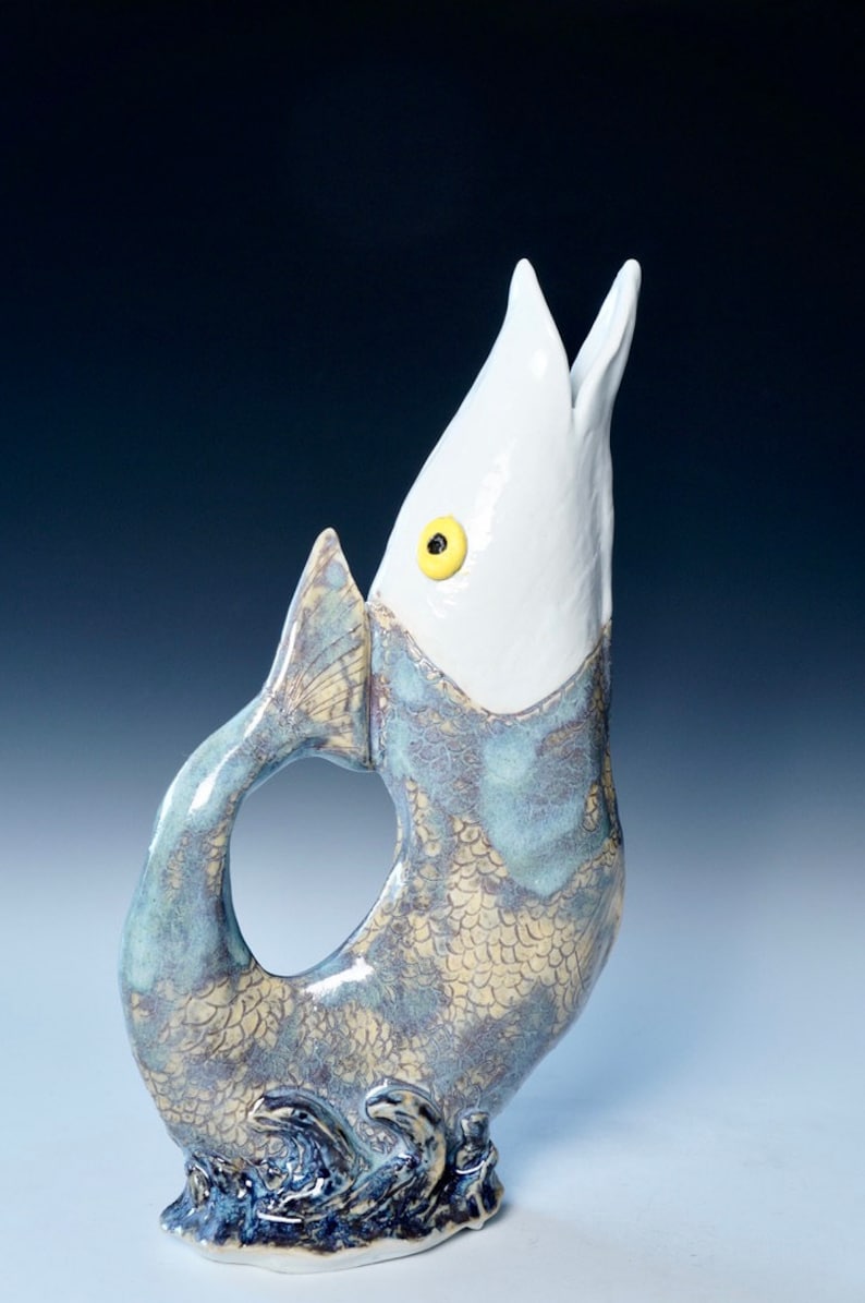 Fish Pitcher, Handmade Porcelain Fish Pitcher, Jumping Fish Ceramic ...