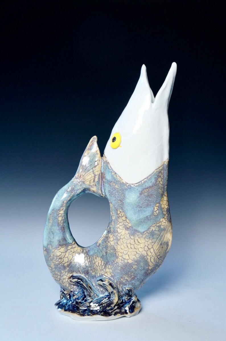 Fish Pitcher, Handmade Porcelain Fish Pitcher, Jumping Fish Ceramic ...