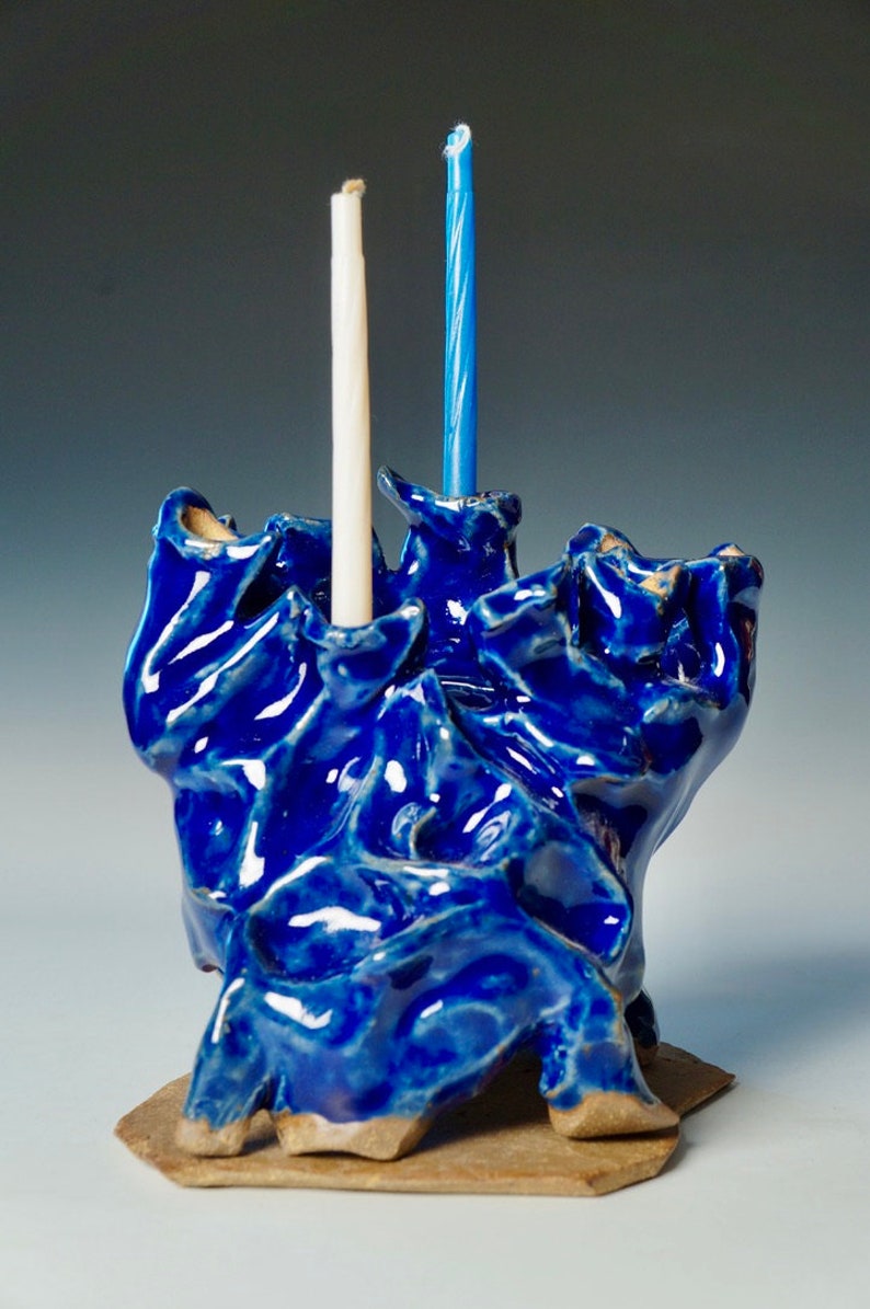Handmade Menorah, Hannukkah Art Menorah, Blue Menorah, Ceramic Menorah ...