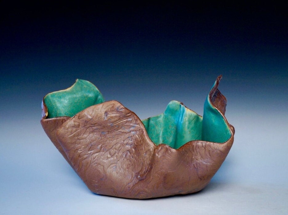 Handmade Freeform Bowl, Ceramic Bowl, Turquoise Handmade Pottery ...