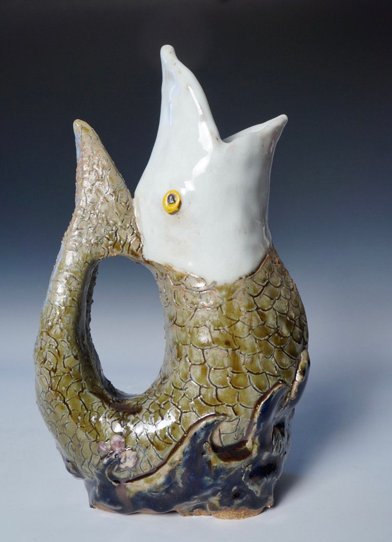 Ceramic Fish Pitcher, Handmade Pottery Fish, Unique Pitcher, Animal Art ...