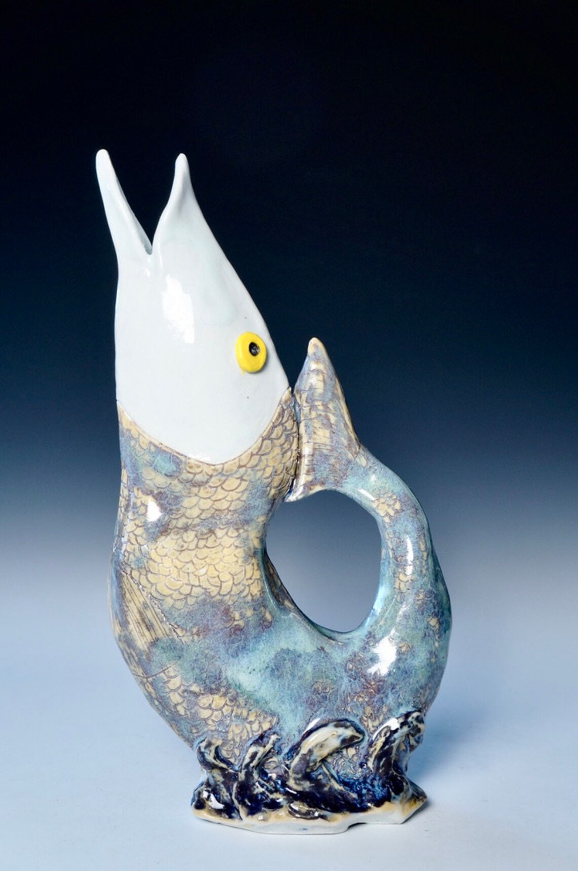 Fish Pitcher, Handmade Porcelain Fish Pitcher, Jumping Fish Ceramic ...