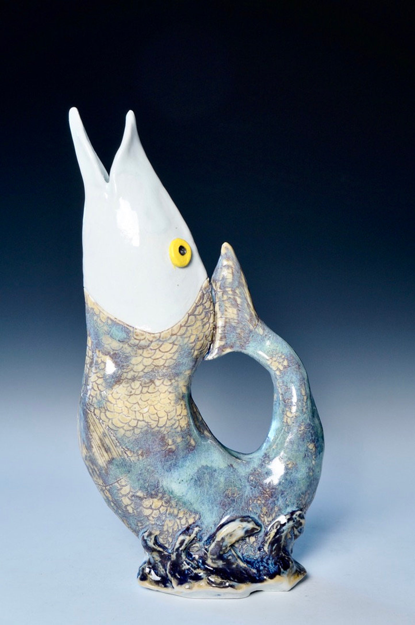 Fish Pitcher, Handmade Porcelain Fish Pitcher, Jumping Fish Ceramic ...