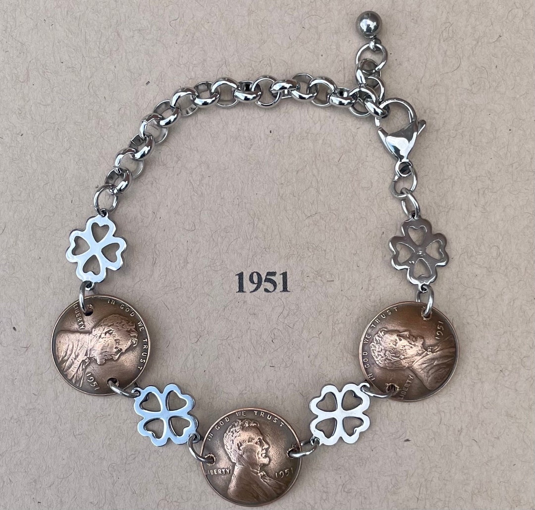 1951 Penny Bracelet With Stainless Steel Four Leaf Covers - Etsy
