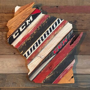 Wisconsin State of Hockey Sign | Salvaged Hockey Sticks, Rustic ...