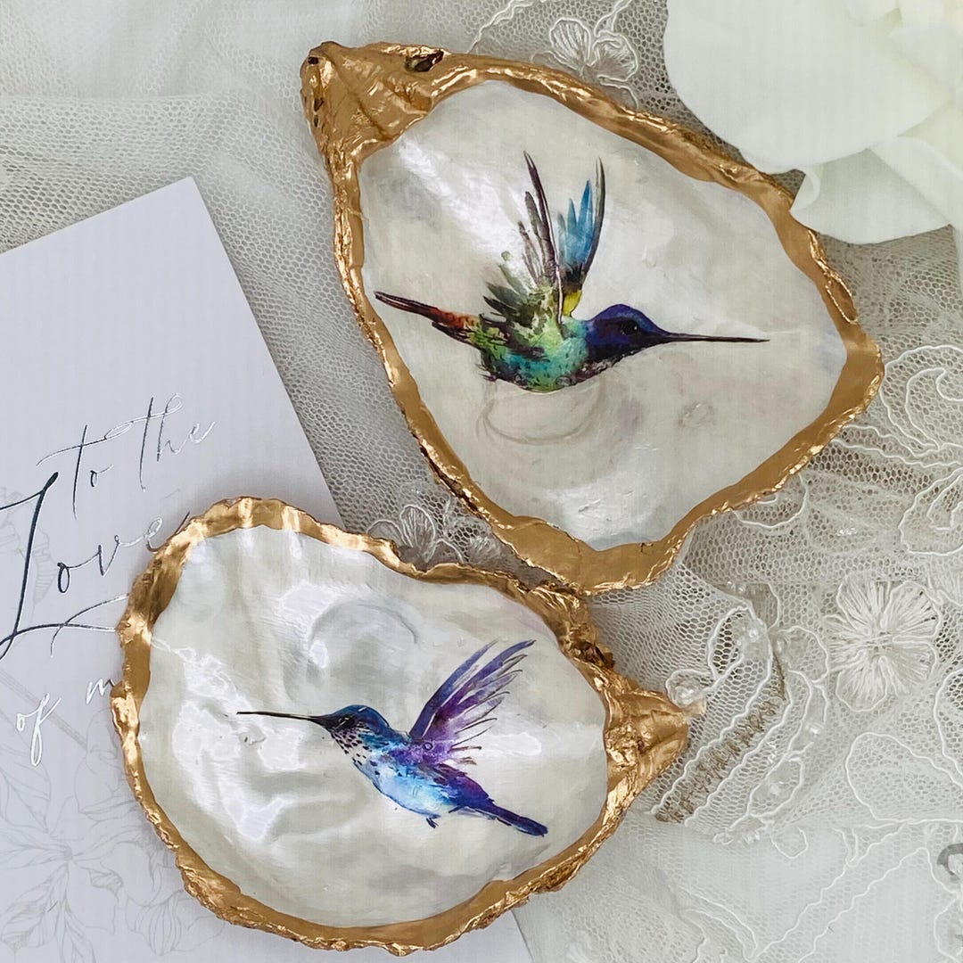 Hummingbird Oyster Shell Ring Dish, Hummingbird Gift, Bridal Shower ...