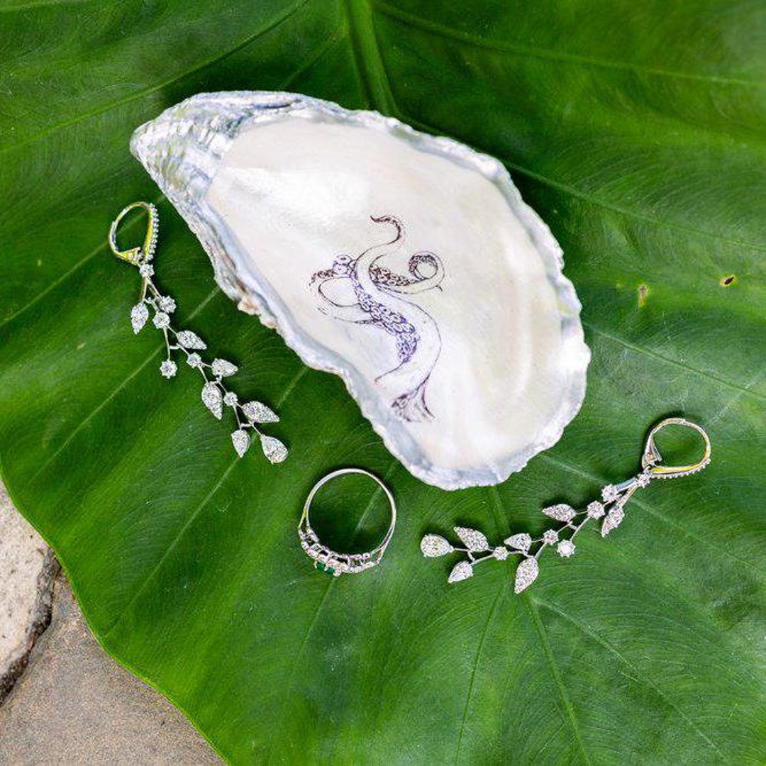 Octopus With Silver Trim - Oyster Shell Ring Dish ~4 Inches, Oyster ...