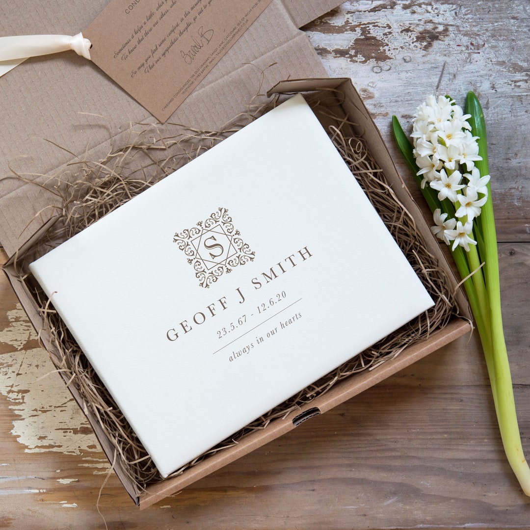 Monogram Leather Condolence Book A4 A5 Book of Condolence Funeral Book ...