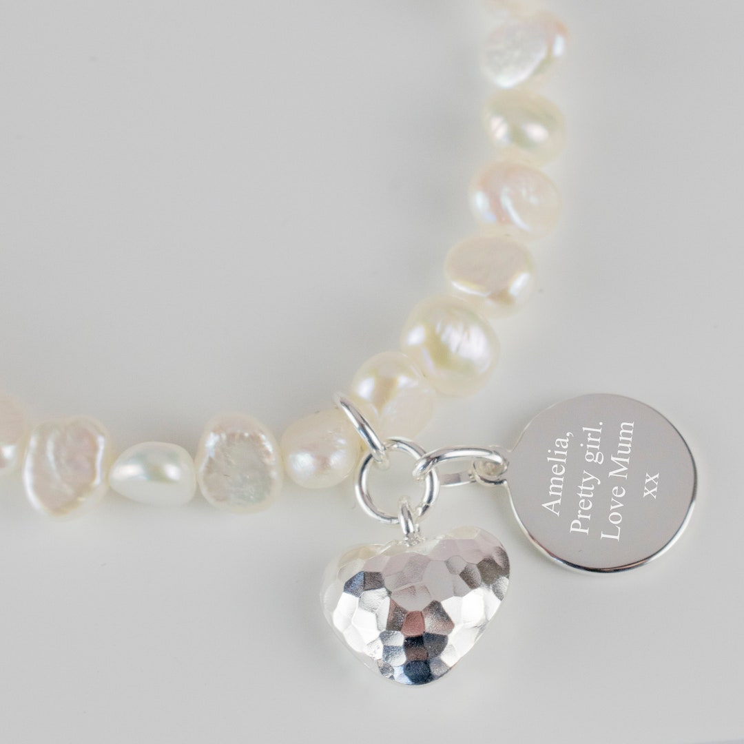 Pulsera colgante personalizada de perlas de agua dulce, plata de ley ...