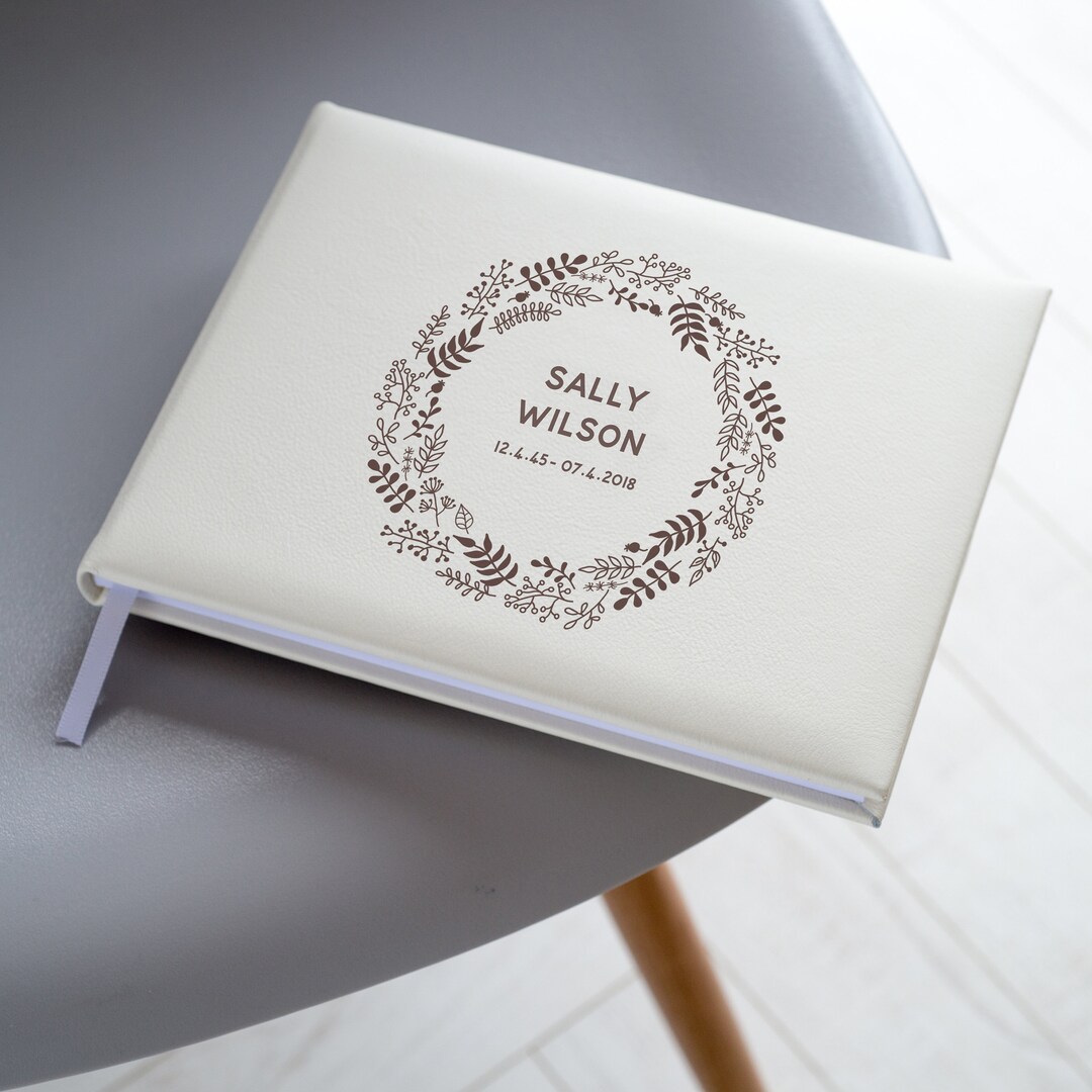 Leather Wreath Condolence Book A4 A5 Book of Condolence Funeral Book ...