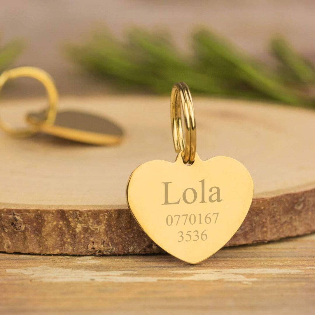 Little Engraved Gold Heart Pet ID Tag | Quality Thick Steel ...