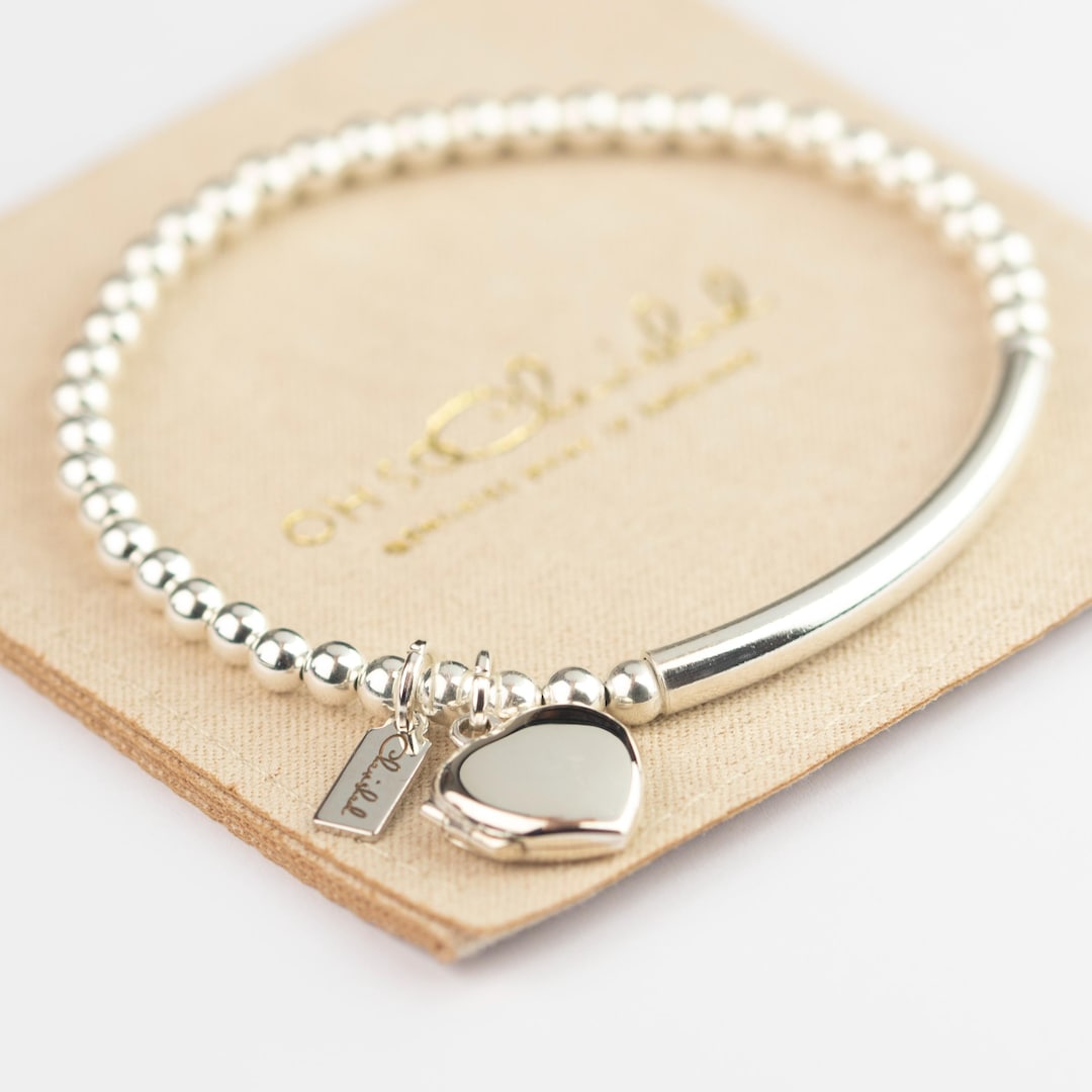 Locket Bracelet in Sterling Silver 925 | Stretch Elastic | Hinged Gift ...