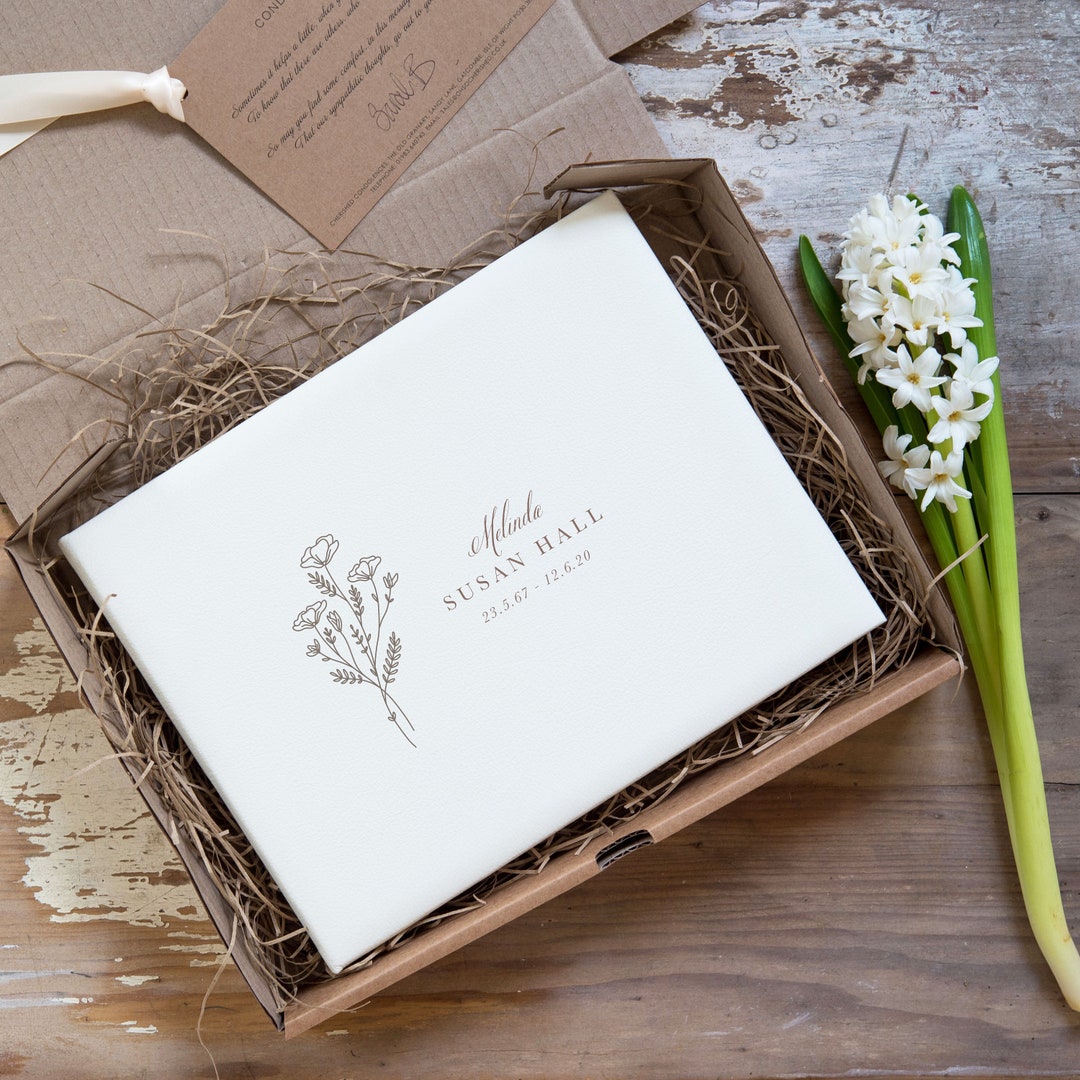 Favourite Flower Ivory Leather Condolence Book A4 A5 Book of Condolence ...