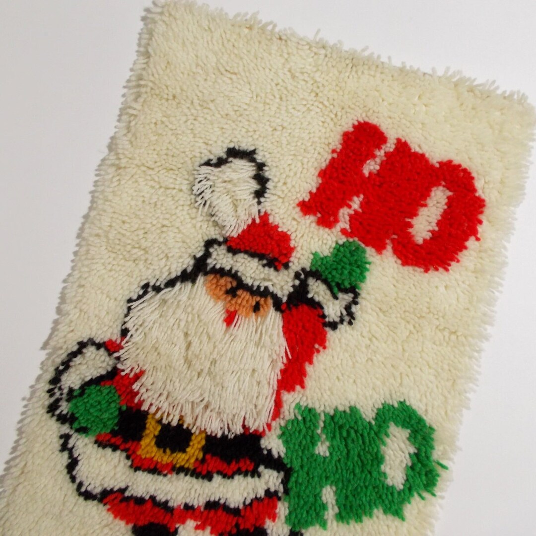 Santa Claus Rug Christmas Rug Latch Hook Rug Ho Ho Ho Vintage Handmade ...