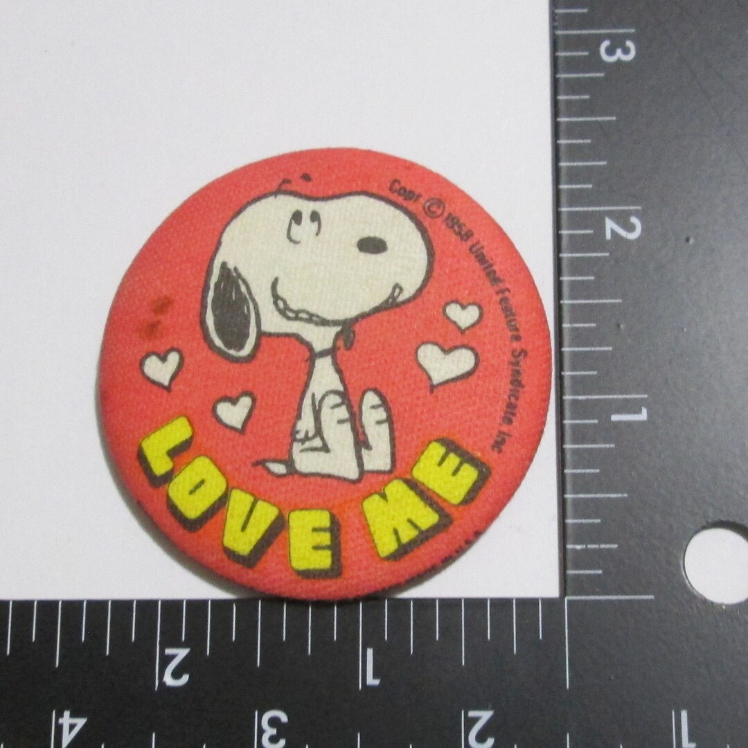 Snoopy Love Me Button Pin Fabric Peanuts Pin Butterfly Originals 70s ...