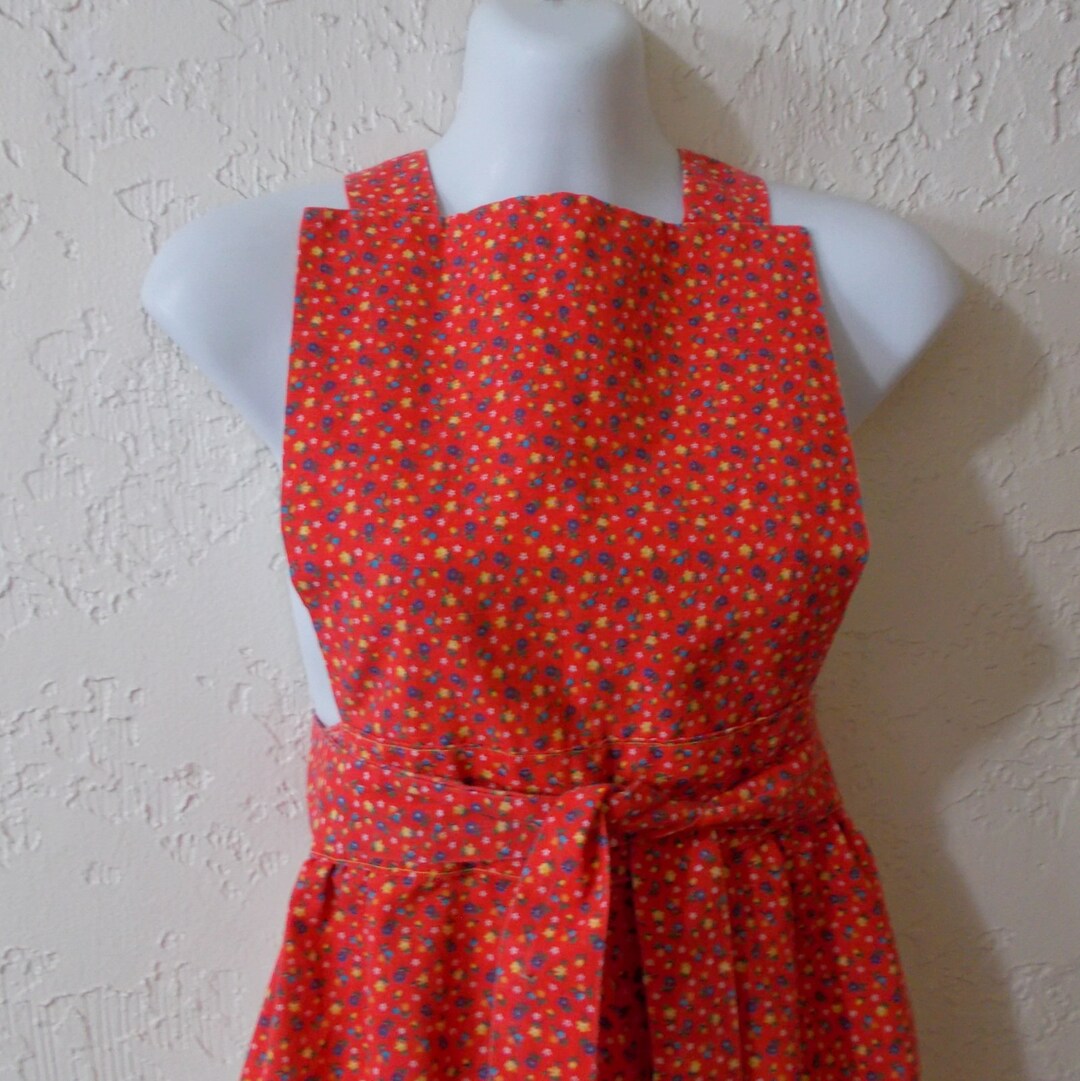 Country Calico Apron Women's Red Full Apron Cross Straps - Etsy