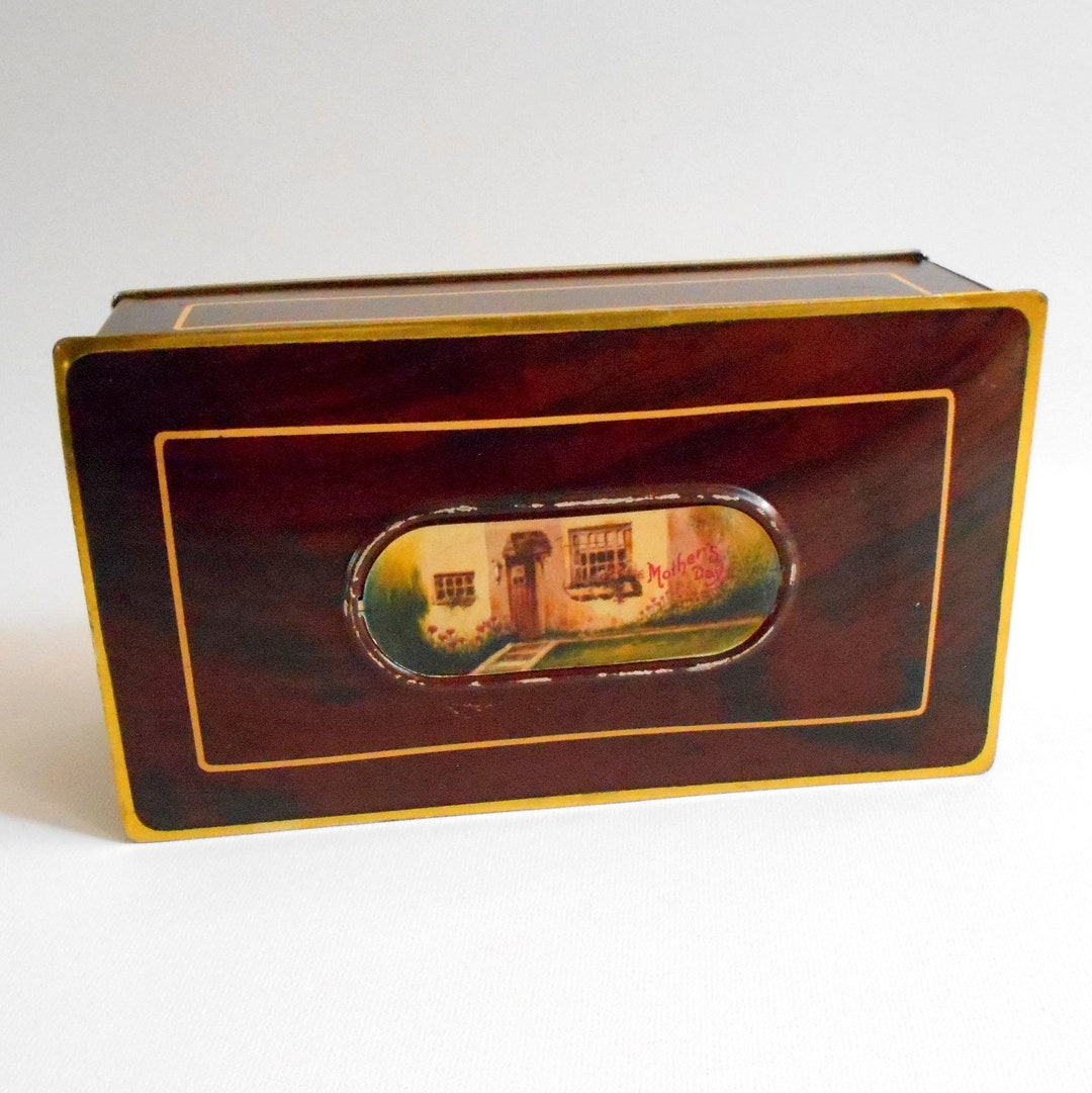 1920s Tin Canco Mothers Day Tin Box Faux Woodgrain Look Hinged Lid ...
