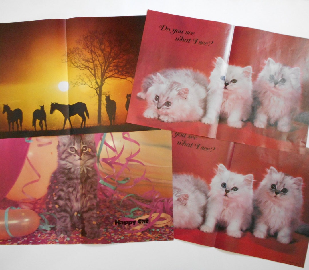 Vintage Troll Books 4 Poster Lot Cats Horses 1980s Kids Room Decor 11 X ...