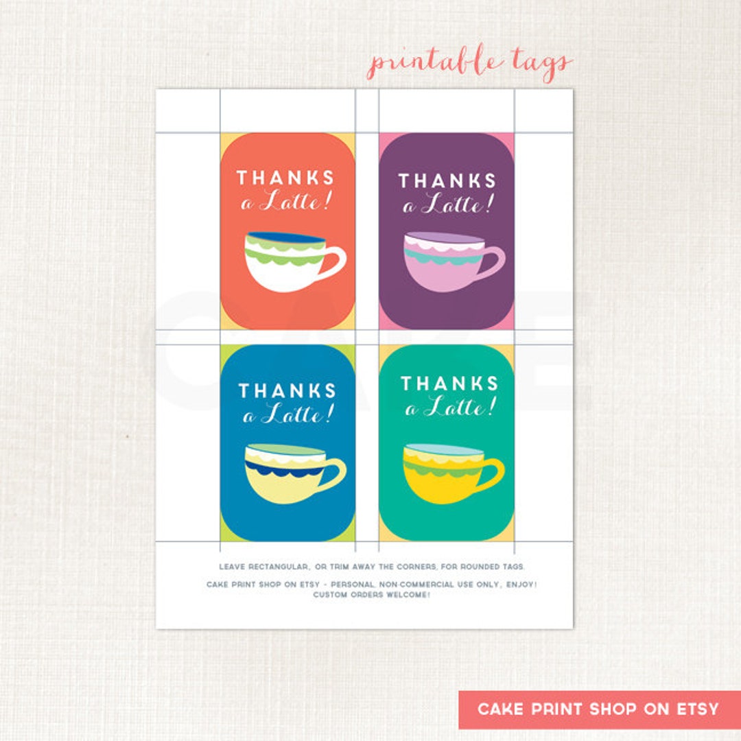 Thanks a Latte, Printable Teacher Gift Tag, Teacher Coffee Card Gift ...