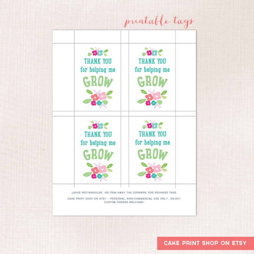 Thank You for Helping Me to Grow, Teacher Thank You Tag, Flowers ...