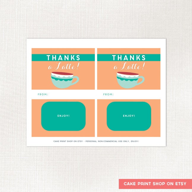 Thanks a Latte Printable Teacher Coffee Card Teacher Coffee | Etsy