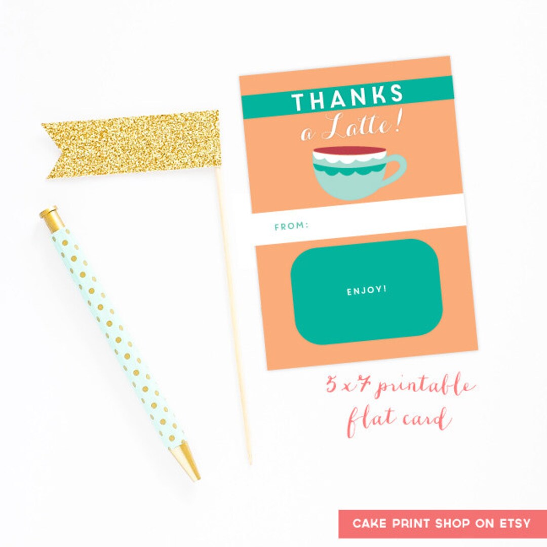 Thanks a Latte, Printable Teacher Coffee Card, Teacher Coffee Card Gift ...