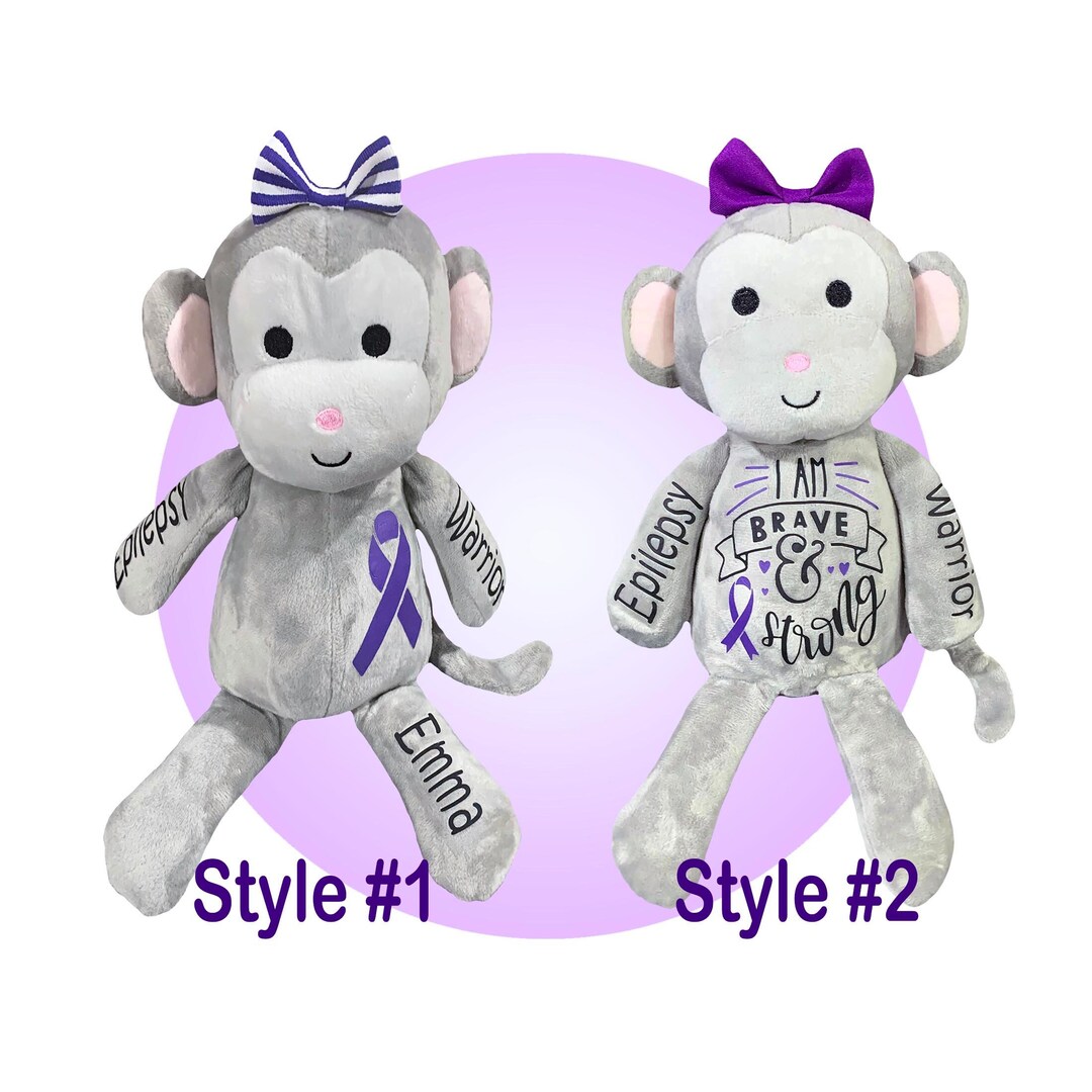 Epilepsy Aware Gift Personalized Stuffed Monkey Epilepsy Gift Epileptic ...