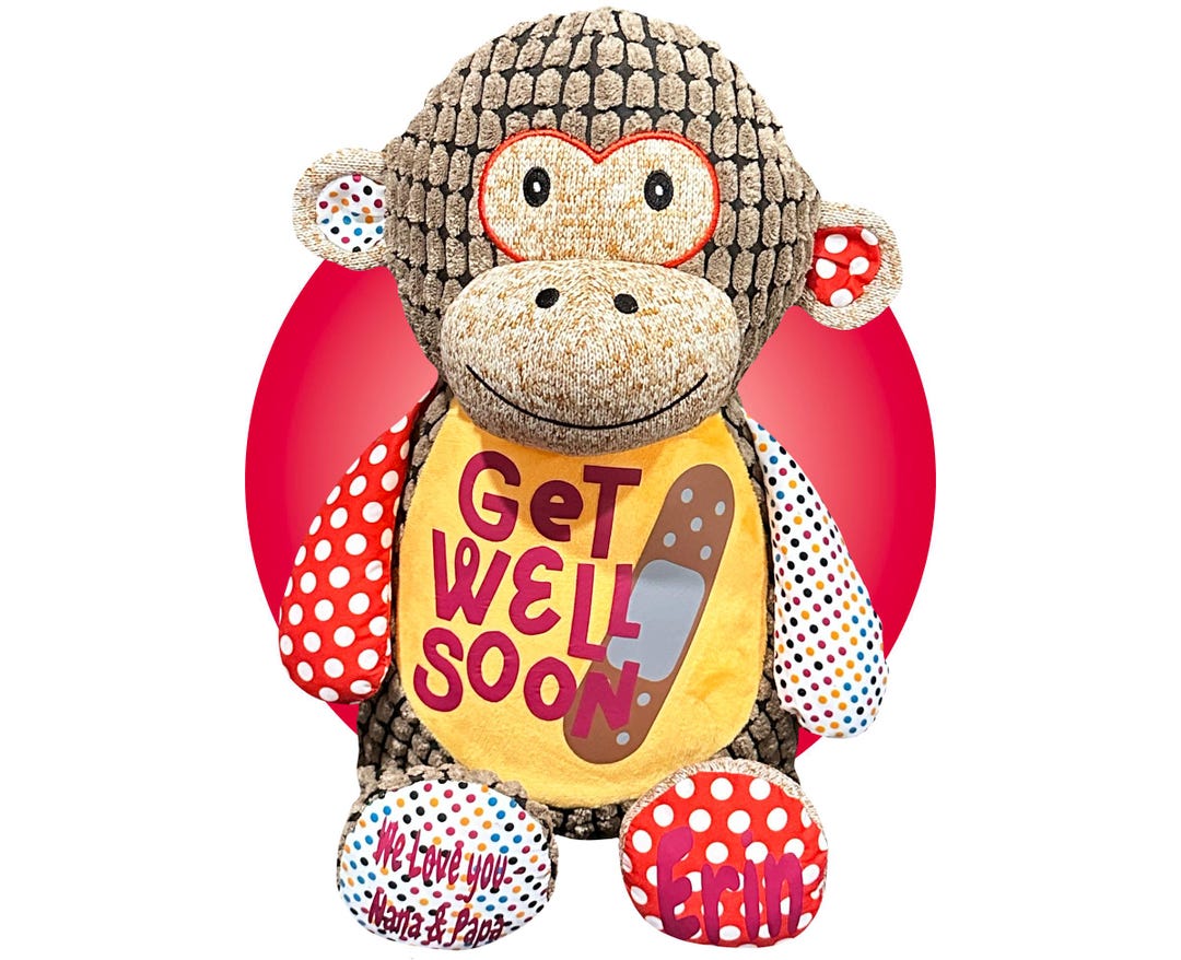 Get Well Soon Stuffed Animal - Personalized 17" Get Well Monkey Plush ...