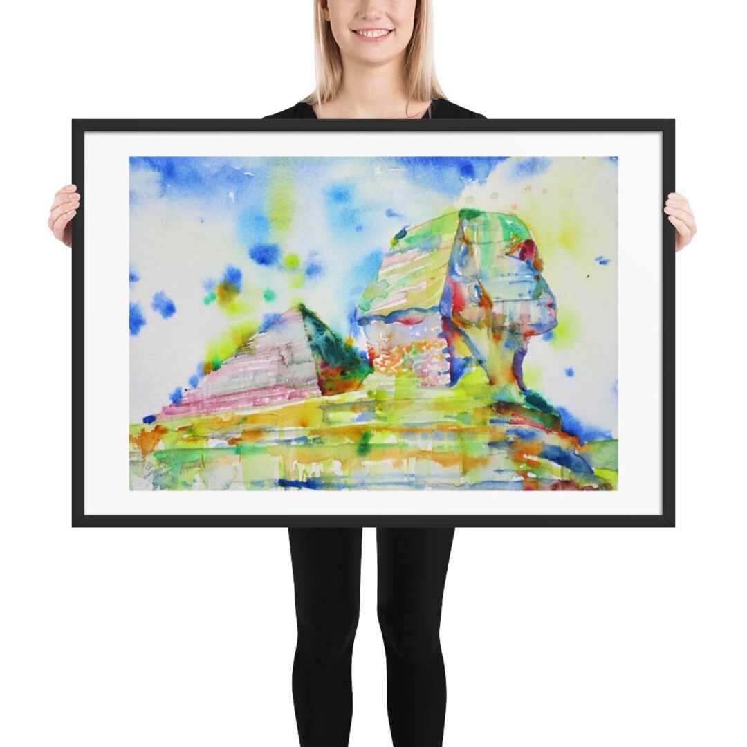 GREAT SPHINX and PYRAMID - Watercolor Painting - Framed Poster ...
