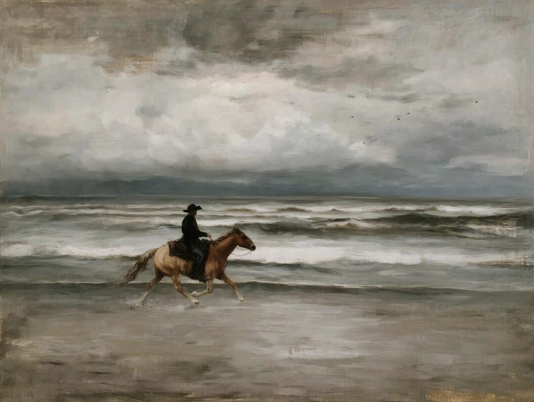 Lone Rider on a Stormy Beach , Posters, Poster Print, Wall Art Decor ...