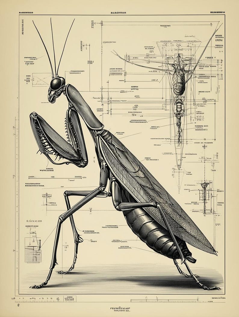 Detailed Mantis Anatomy Blueprint | Poster Print | Wall Art Decor ...