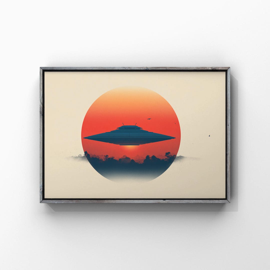 UFO Over a Vibrant Sunset , Digital Download, Printable Poster, Wall ...