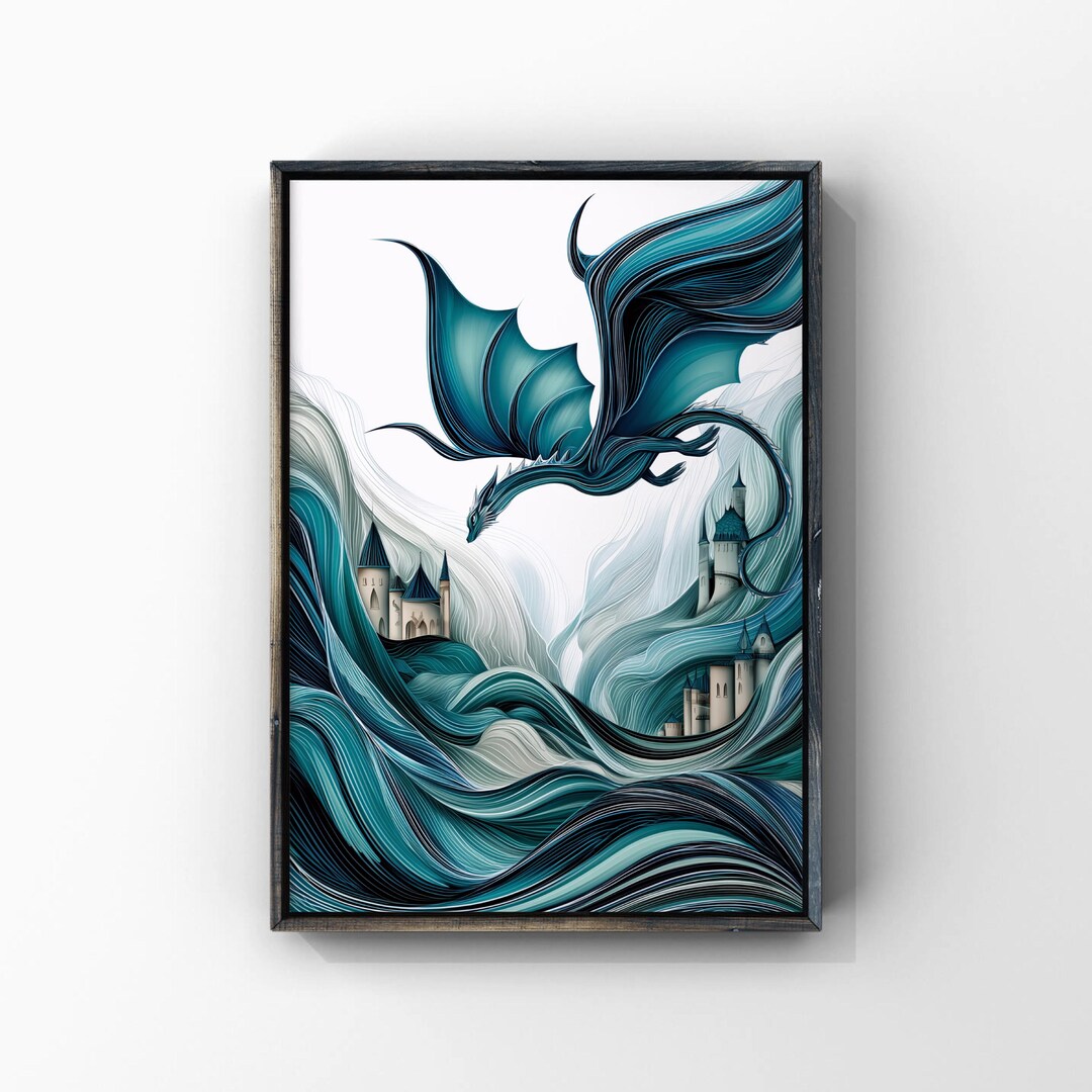 Blue Dragon Art Print – Fantasy Castle Illustration (digital Download ...
