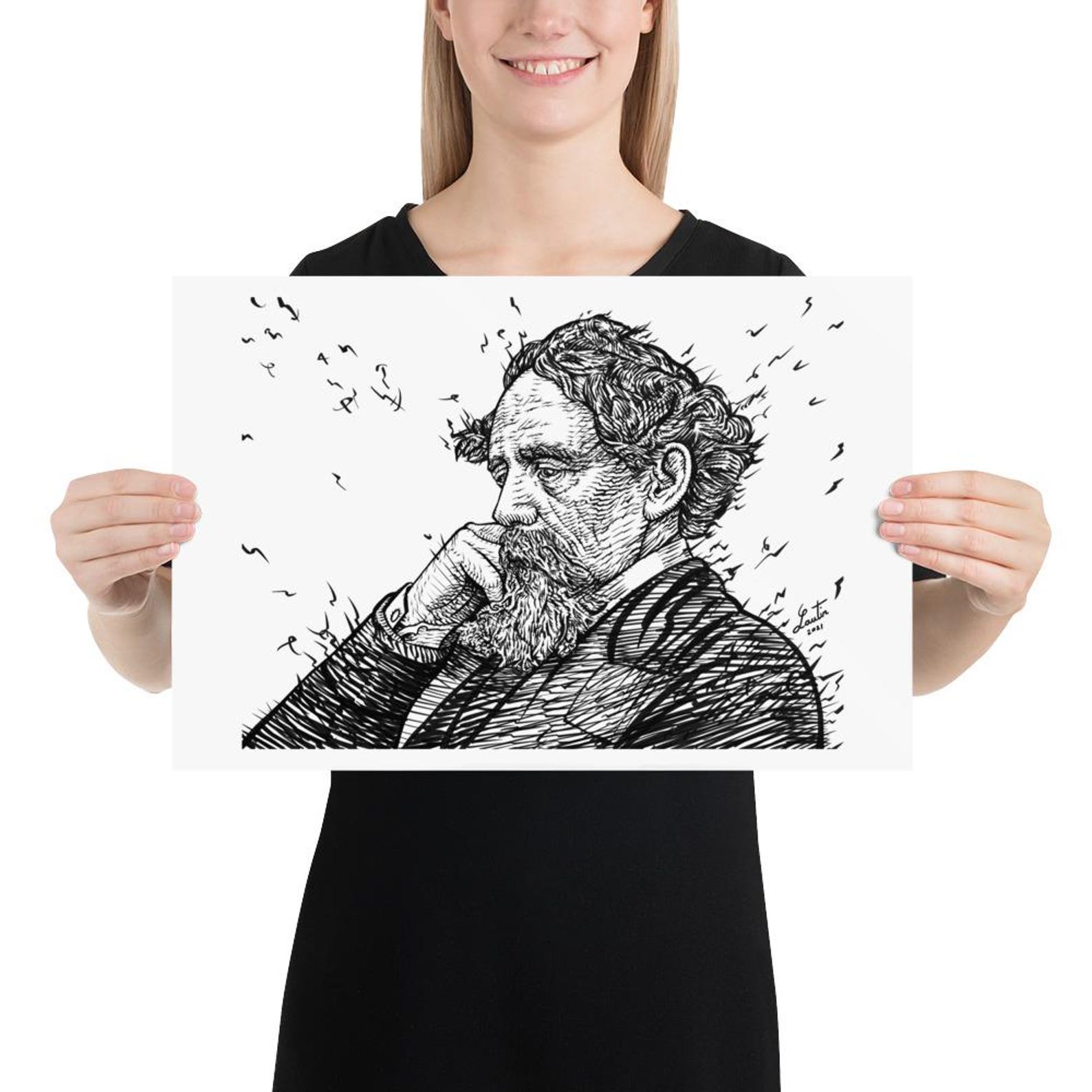 CHARLES DICKENS Ink Portrait - POSTER - Various Sizes Available! Art ...